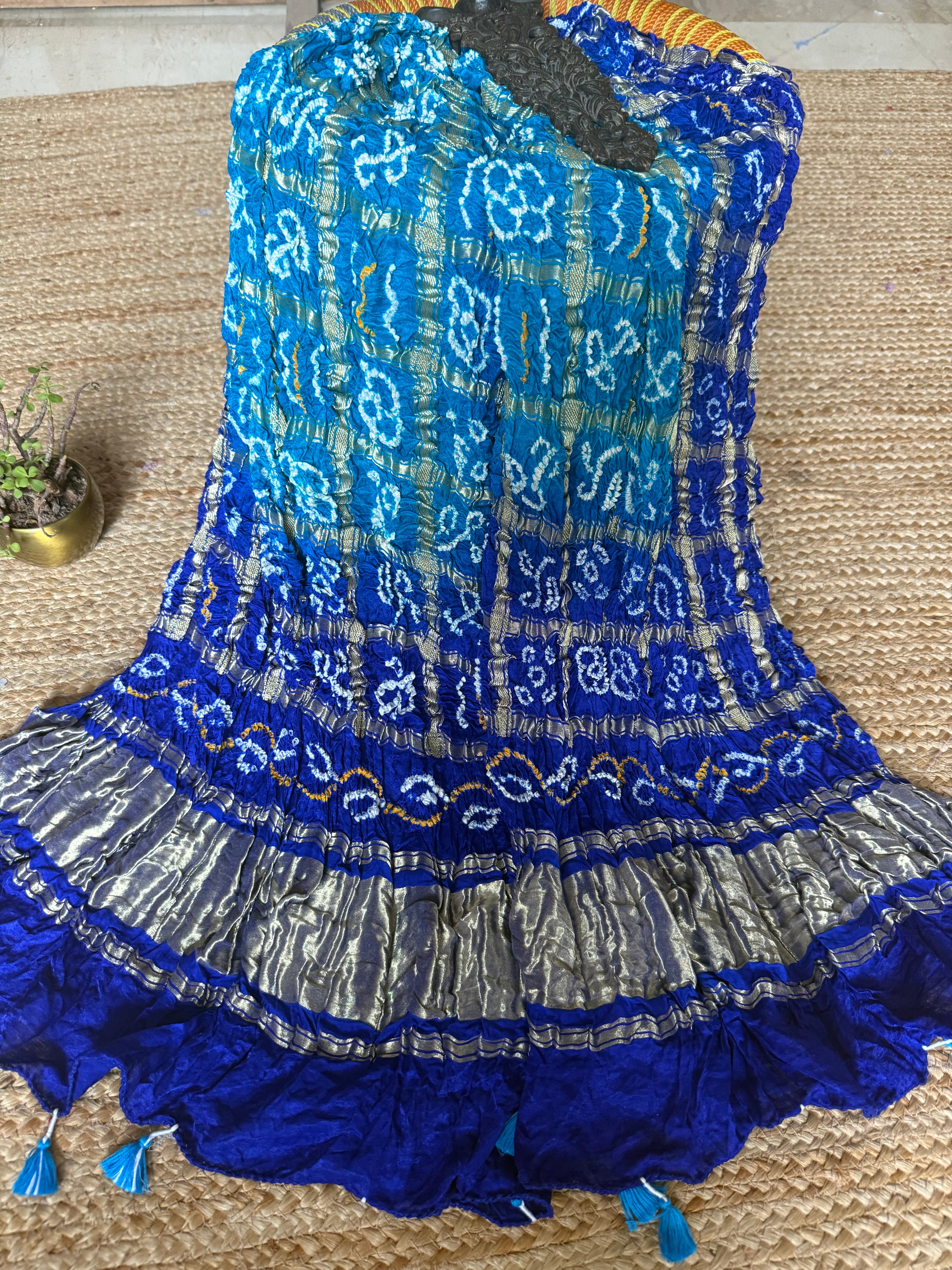 OCEAN BLUE & INK BLUE HANDWOVEN HANDCRAFTED GAJJI SILK GHARCHOLA DUPAT ...